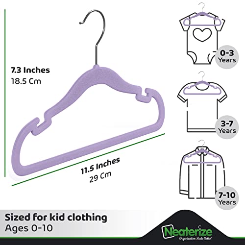 Clothes Baby Hangers for Closets - Unique Notches for Non Slip. Heavy-Duty Velvet Kids & Toddler Hangers for Closet | Ultra Thin Design for Space Saving. Ganchos De Ropa para Bebe (60 Pack Purple)