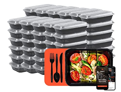 SQUATZ 50 Meal Prep Containers with Lids for Adults - 33oz, Microwave Safe, Reusable Food Storage, Freezer Safe, Leak-Free Lunch Container - Includes Utensils