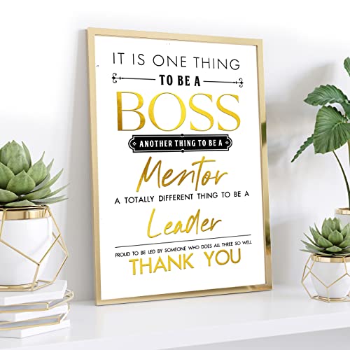 Gift For Boss Mentor Leader - 9" x 12" Metal Frame - For Both Men & Women - Christmas or Boss Day Present - Desk and Wall Art Boss Office Décor (Gold)