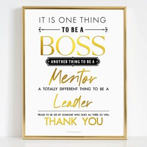 Gift For Boss Mentor Leader - 9" x 12" Metal Frame - For Both Men & Women - Christmas or Boss Day Present - Desk and Wall Art Boss Office Décor (Gold)