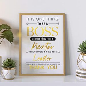 Gift For Boss Mentor Leader - 9" x 12" Metal Frame - For Both Men & Women - Christmas or Boss Day Present - Desk and Wall Art Boss Office Décor (Gold)