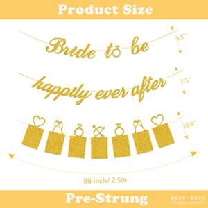 Concico Bridal Shower Decorations - Bride to be happily ever after Banner and Photo Banner for Bridal Shower/Wedding/Engagement Party Kit Supplies Decorations decor(Gold)