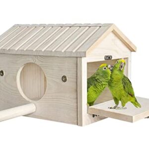 HiCaptain Large Parakeet Nesting Box, Natural Wood Bird Breeding Nest Box for Cockatiel, Lovebird, Budgie, Parrot and Small to Medium Birds (9.2"x6.5"x6.9")- Large