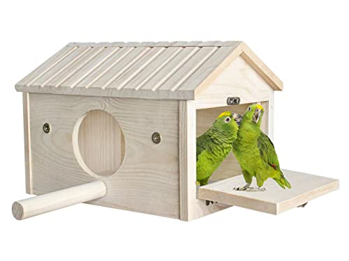 HiCaptain Large Parakeet Nesting Box, Natural Wood Bird Breeding Nest Box for Cockatiel, Lovebird, Budgie, Parrot and Small to Medium Birds (9.2"x6.5"x6.9")- Large