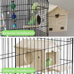 HiCaptain Large Parakeet Nesting Box, Natural Wood Bird Breeding Nest Box for Cockatiel, Lovebird, Budgie, Parrot and Small to Medium Birds (9.2"x6.5"x6.9")- Large