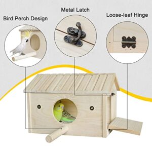 HiCaptain Large Parakeet Nesting Box, Natural Wood Bird Breeding Nest Box for Cockatiel, Lovebird, Budgie, Parrot and Small to Medium Birds (9.2"x6.5"x6.9")- Large