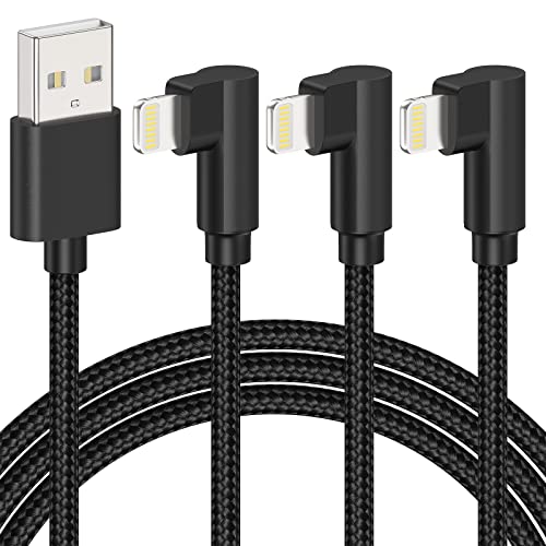 6.6FT iPhone Charger 90 Degree,[Apple MFi Certified] 3Pack USB to Lightning Cable Right Angle,Nylon Braided iPhone Fast Charging Cord for iPhone 14 13 12 11 Pro Max XR XS X 8 7 6 Plus SE iPad Air Mini