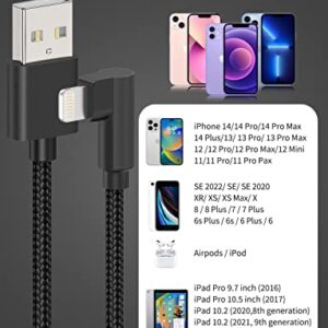 6.6FT iPhone Charger 90 Degree,[Apple MFi Certified] 3Pack USB to Lightning Cable Right Angle,Nylon Braided iPhone Fast Charging Cord for iPhone 14 13 12 11 Pro Max XR XS X 8 7 6 Plus SE iPad Air Mini