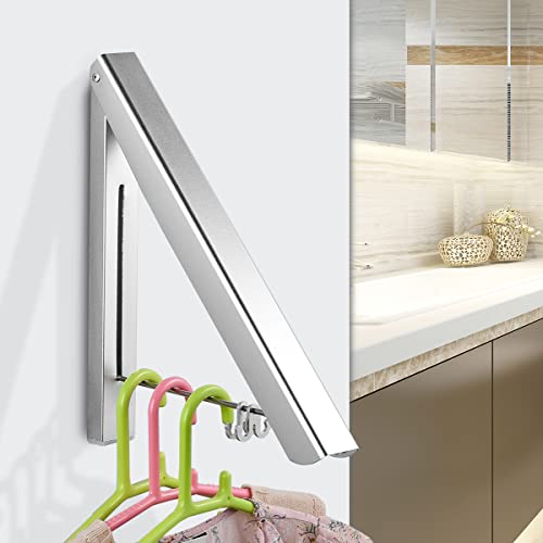 JYL HOME Wall Mounted Clothes Rack Retractable Hanger Space Saving Heavy Duty Wardrobe Hooks for Bathroom Balcony Aluminum, Silver, 1-Pack