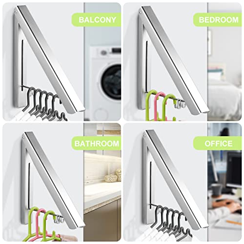 JYL HOME Wall Mounted Clothes Rack Retractable Hanger Space Saving Heavy Duty Wardrobe Hooks for Bathroom Balcony Aluminum, Silver, 1-Pack