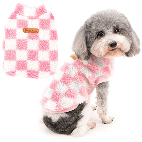 Zunea Fuzzy Dog Sweater Coat for Small Dogs Girl Boy Warm Fleece Winter Jacket Coat Plaid Fluffy Puppy Clothes Soft Pullover Cold Weather Pet Apparel for Chihuahua Doggy Cats Pink M