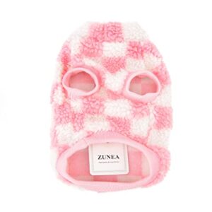 Zunea Fuzzy Dog Sweater Coat for Small Dogs Girl Boy Warm Fleece Winter Jacket Coat Plaid Fluffy Puppy Clothes Soft Pullover Cold Weather Pet Apparel for Chihuahua Doggy Cats Pink M