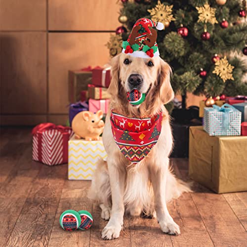 PAWCHIE Christmas Dog Costume - Christmas Dog Outfit Dog Santa Hat Bandana Tennis Balls, Xmas Triangle Bib Scarf Squeaky Toys Xmas Hat Accessories for Small Medium Dogs