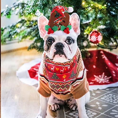 PAWCHIE Christmas Dog Costume - Christmas Dog Outfit Dog Santa Hat Bandana Tennis Balls, Xmas Triangle Bib Scarf Squeaky Toys Xmas Hat Accessories for Small Medium Dogs