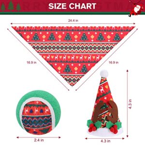 PAWCHIE Christmas Dog Costume - Christmas Dog Outfit Dog Santa Hat Bandana Tennis Balls, Xmas Triangle Bib Scarf Squeaky Toys Xmas Hat Accessories for Small Medium Dogs