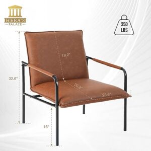 HERA'S PALACE Modern Accent Chair, Living Room Chairs with Arms, Mid Century Sitting Chair, Comfortable and Sturdy, Lounge Chair with Metal Leg for Bedroom, Living Room, Office (Pale Brown)