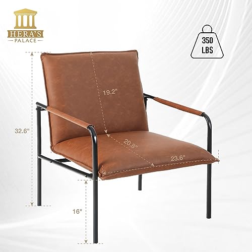 HERA'S PALACE Modern Accent Chair, Living Room Chairs with Arms, Mid Century Sitting Chair, Comfortable and Sturdy, Lounge Chair with Metal Leg for Bedroom, Living Room, Office (Pale Brown)