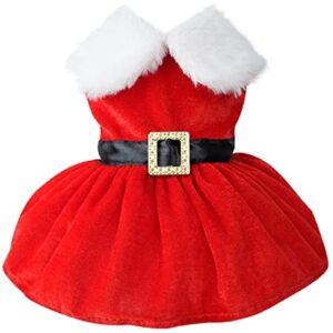 dog christmas costume puppy dress, santa claus pet clothes velvet skirt thermal shirt winter coat xmas holiday apparel cute girl clothing red dresses, dog outfit for small medium dogs cats (s, red)