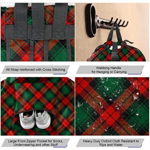 BeeGreen Red And Green Plaid Christmas Laundry Bag with Drawstring & Handle Room Essentials w Adjustable Shoulder Straps Washable Clothes Hamper College Essentials Laundry Travel Bag Santa Sack Gift Wrap