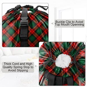 BeeGreen Red And Green Plaid Christmas Laundry Bag with Drawstring & Handle Room Essentials w Adjustable Shoulder Straps Washable Clothes Hamper College Essentials Laundry Travel Bag Santa Sack Gift Wrap