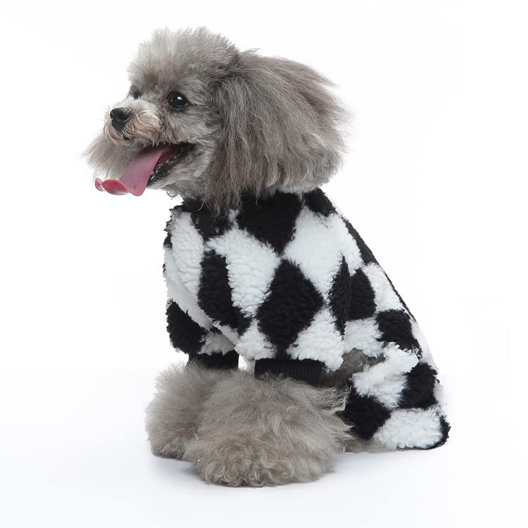 Petvins Dog Pajamas for Small Medium Dogs, Coral Fleece Dog Coat Clothes, Winter Costume for Puppy Cat, Black and White