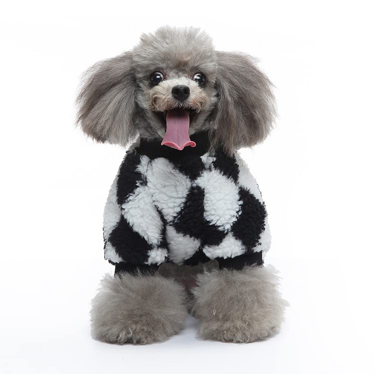 Petvins Dog Pajamas for Small Medium Dogs, Coral Fleece Dog Coat Clothes, Winter Costume for Puppy Cat, Black and White