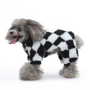 Petvins Dog Pajamas for Small Medium Dogs, Coral Fleece Dog Coat Clothes, Winter Costume for Puppy Cat, Black and White