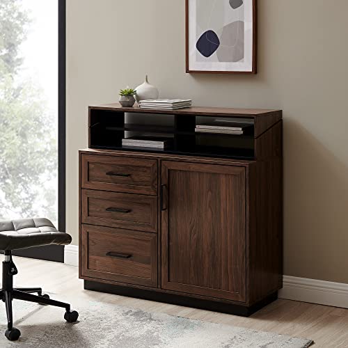 Walker Edison Hughes Adjustable Secretary Desk with Storage, Brown