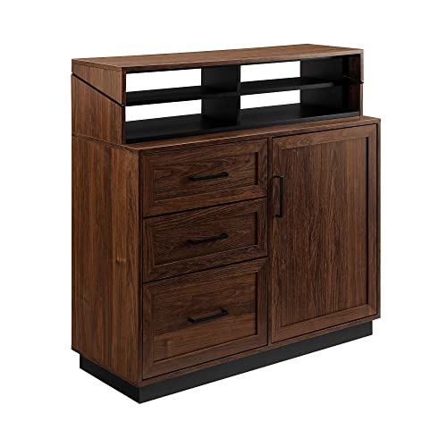 Walker Edison Hughes Adjustable Secretary Desk with Storage, Brown