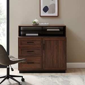 Walker Edison Hughes Adjustable Secretary Desk with Storage, Brown