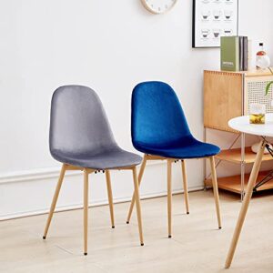 Echoamo Kitchen Chairs Set of 4, Velvet Dining Room Chairs Modern Kitchen Chairs with Backrest Wooden Style Metal Legs for Dining Room Living Room Restaurant Cafe Kitchen Grey