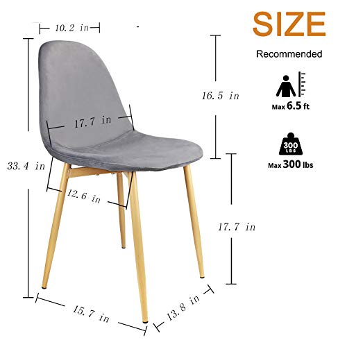 Echoamo Kitchen Chairs Set of 4, Velvet Dining Room Chairs Modern Kitchen Chairs with Backrest Wooden Style Metal Legs for Dining Room Living Room Restaurant Cafe Kitchen Grey