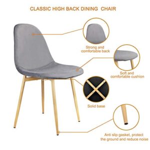 Echoamo Kitchen Chairs Set of 4, Velvet Dining Room Chairs Modern Kitchen Chairs with Backrest Wooden Style Metal Legs for Dining Room Living Room Restaurant Cafe Kitchen Grey