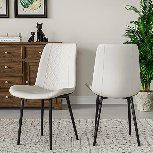 SunsGrove Beige Dining Chairs in Faux Leather with Soft Cushion, Metal Legs Loading Up to 350lbs Modern Kitchen Chairs for Dining, Living Room, Bedroom Side Chairs, Set of 2