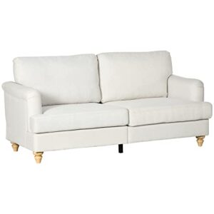 homcom 3-seater sofa couch, 71" modern linen fabric sofa with rubber wood legs and slatted frame for living room, bedroom and apartment, cream white