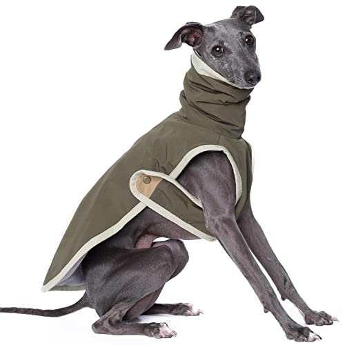 Yigi Turtleneck Jacket with Harness Opening, Fleece Lining- Warm, Adjustable, Lightweight, Breathable Sweater Jacket for Italian Greyhound (Large) Sage Green