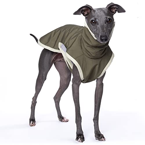 Yigi Turtleneck Jacket with Harness Opening, Fleece Lining- Warm, Adjustable, Lightweight, Breathable Sweater Jacket for Italian Greyhound (Large) Sage Green