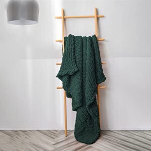 VBGYA Chunky Knit Blanket Throw, Chenille Throw 40x40 Inch Hand-Knitted Warm Cozy Blanket Thick Throw Blanket, Soft Boho Casual Throw Blanket Sofa Bed Rug Home Decor Gift - Dark Green