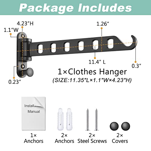 SKIKEN Wall Mounted Closet Hanger with Swing Arm, Floding Laundry Hanging Rack, Small Drying Clothes Rack, Sturdy Hanging, Space Saver for Closet Organizer, Solid Aluminum (1-Pack, Black)