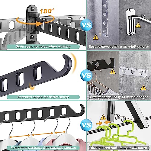 SKIKEN Wall Mounted Closet Hanger with Swing Arm, Floding Laundry Hanging Rack, Small Drying Clothes Rack, Sturdy Hanging, Space Saver for Closet Organizer, Solid Aluminum (1-Pack, Black)