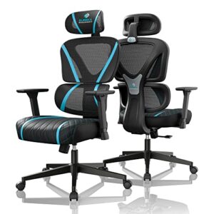 eureka ergonomic gaming chair,mesh home office desk chairs,dual back 3d lumbar support,adjustable armrest headrest,hight back,breathable comfortable pc computer sillas gamer reclining chair（blue）