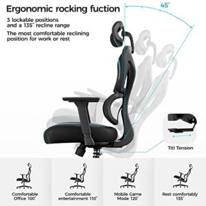 EUREKA ERGONOMIC Gaming Chair,Mesh Home Office Desk Chairs,Dual Back 3D Lumbar Support,Adjustable Armrest Headrest,Hight Back,Breathable Comfortable PC Computer Sillas Gamer Reclining Chair（Blue）