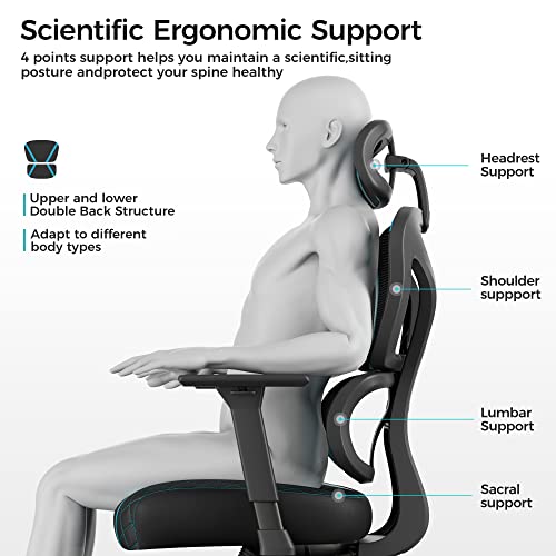 EUREKA ERGONOMIC Gaming Chair,Mesh Home Office Desk Chairs,Dual Back 3D Lumbar Support,Adjustable Armrest Headrest,Hight Back,Breathable Comfortable PC Computer Sillas Gamer Reclining Chair（Blue）