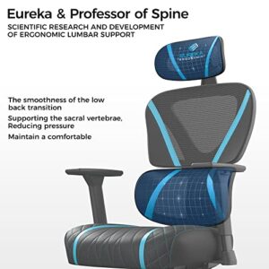 EUREKA ERGONOMIC Gaming Chair,Mesh Home Office Desk Chairs,Dual Back 3D Lumbar Support,Adjustable Armrest Headrest,Hight Back,Breathable Comfortable PC Computer Sillas Gamer Reclining Chair（Blue）