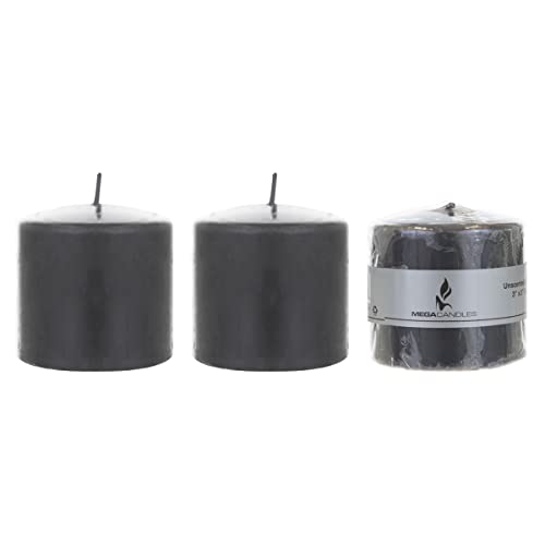 Mega Candles 3 pcs Unscented Dark Gray Round Pillar Candle, Pressed Premium Wax Candles 3 Inch x 3 Inch, Home Décor, Wedding Receptions, Baby Showers, Birthdays, Celebrations, Party Favors & More