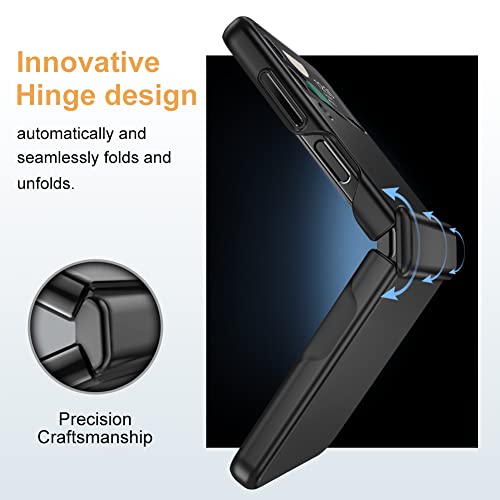 for Samsung Z Flip 4 Case: [Full Cover Hinge Protection] Slim Phone Case with Built-in Screen Protection Metal Volume Key Protection Wireless Charging for Galaxy Z Flip 4 5G(2022) (Black)