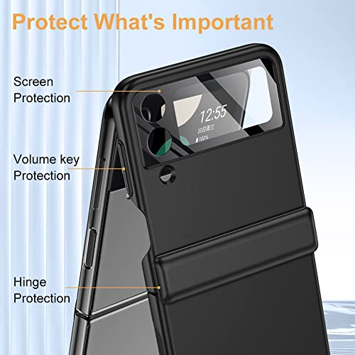 for Samsung Z Flip 4 Case: [Full Cover Hinge Protection] Slim Phone Case with Built-in Screen Protection Metal Volume Key Protection Wireless Charging for Galaxy Z Flip 4 5G(2022) (Black)