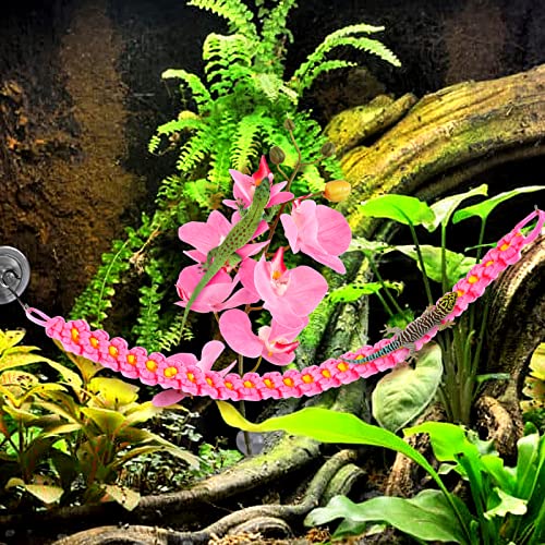 Reptile Plants, Amphibian Hanging Plants, Reptile Terrarium Plants Gecko Tank Accessories with Suction Cups Plants Terrarium Decor for Hermit Crab Lizards Geckos Snake Reptile, Pink (AMFB005)