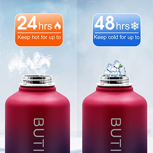 Butifoc Insulated Water Bottle, 64 oz Water Bottles with Straw & 3 Lids, Large Half Gallon Vacuum Metal Stainless Steel Travel Flask Keep Cold & Hot, Reusable Leak Proof Water Jug for Sports, Gym