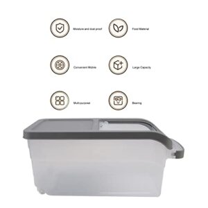 Rice Storage Box, 10KG Transparent Grain Dispenser Container with Slide Cover Wheels and Measuring Cup (Grey)